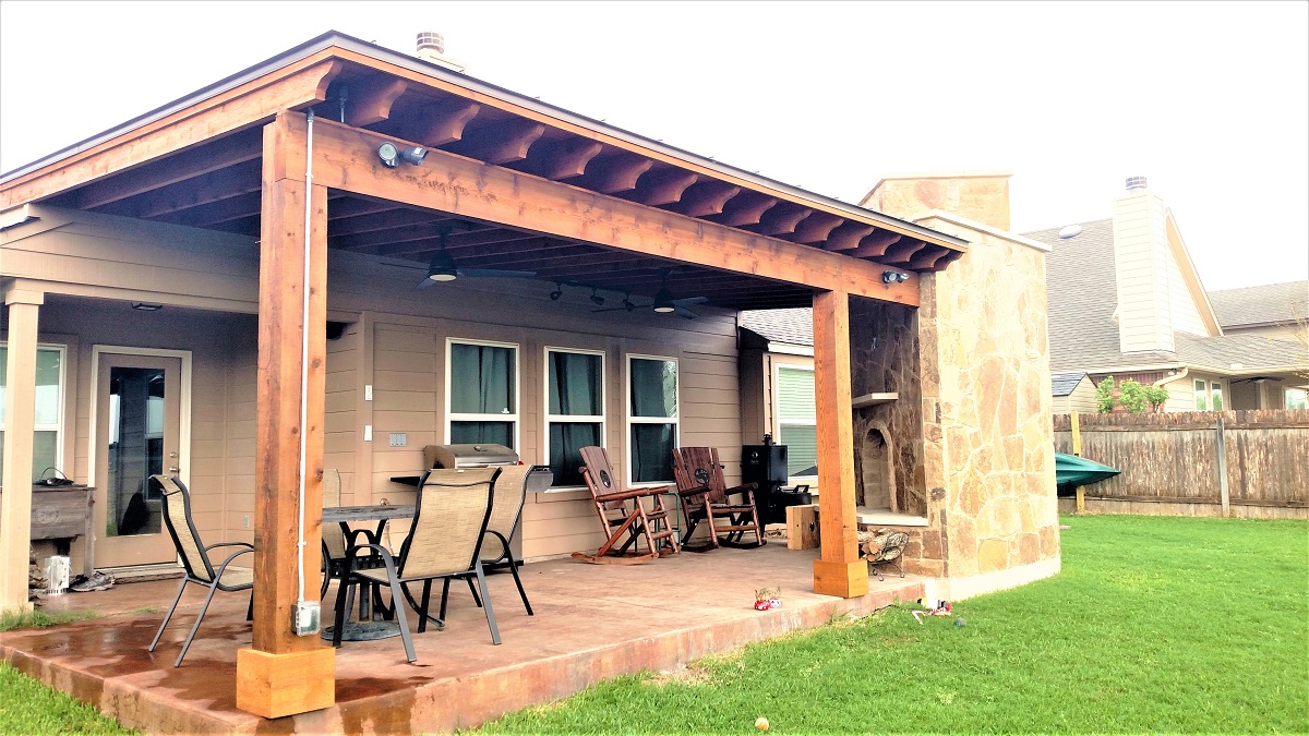 Roof Addition, Fireplace Turn Patio into an Outdoor Room.