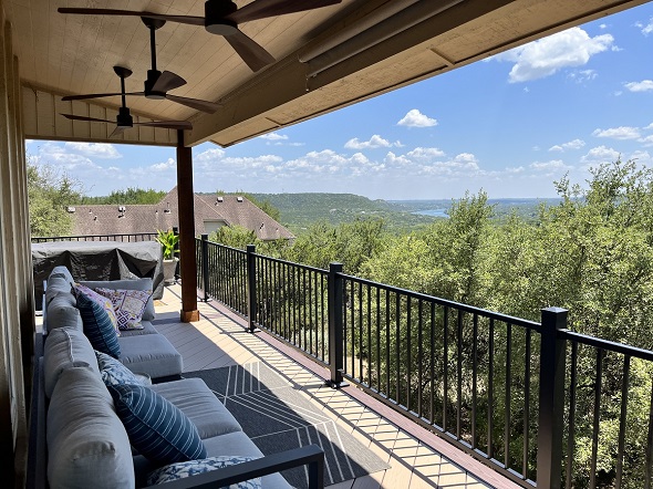 Double decker deck offers twice the outdoor living space and function.