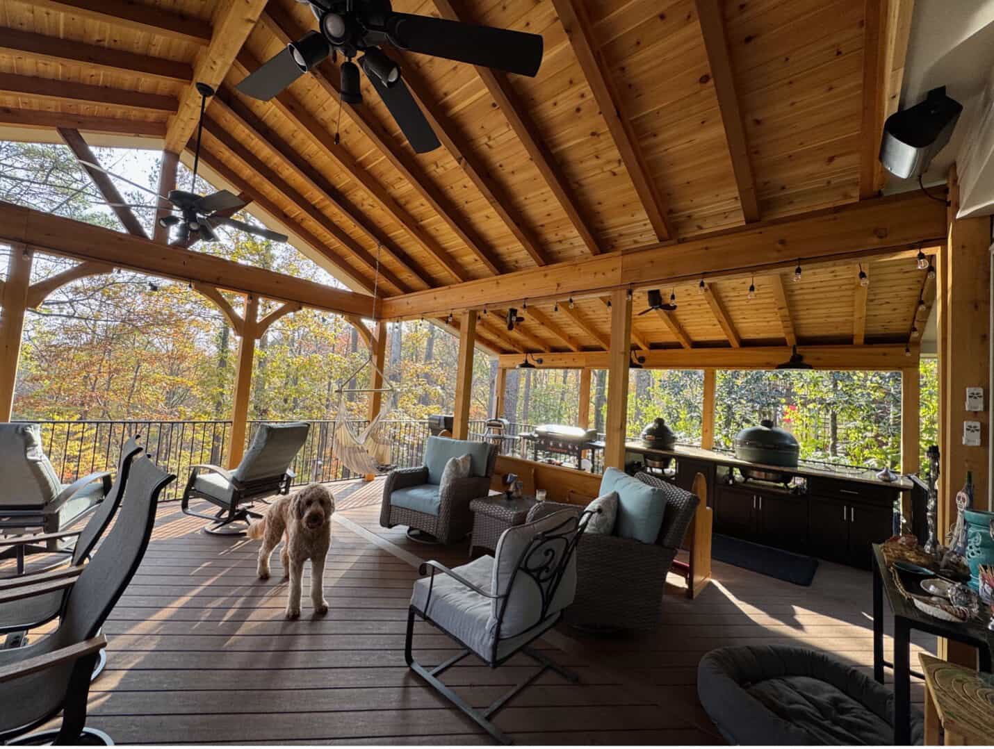 A huge cedar porch graces this rebuilt Mountain Brook deck.