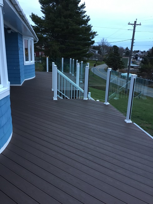 Topless glass railing and composite decking, Indian Point, Nova Scotia ...